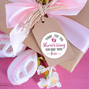 K-Musculo Pink Little Feet Baby Shower Stickers, Thank You for Showering Our Baby with Love Stickers, Baby Shower Favors for Girls, Baby Shower Favor Labels, 2 Inch, Pack of 50.
