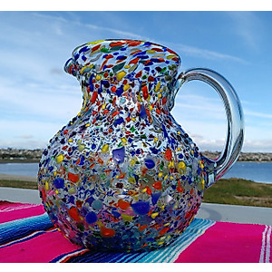 Mexican Hand Blown Glass Pitcher – Confetti Rock Design (84 oz)