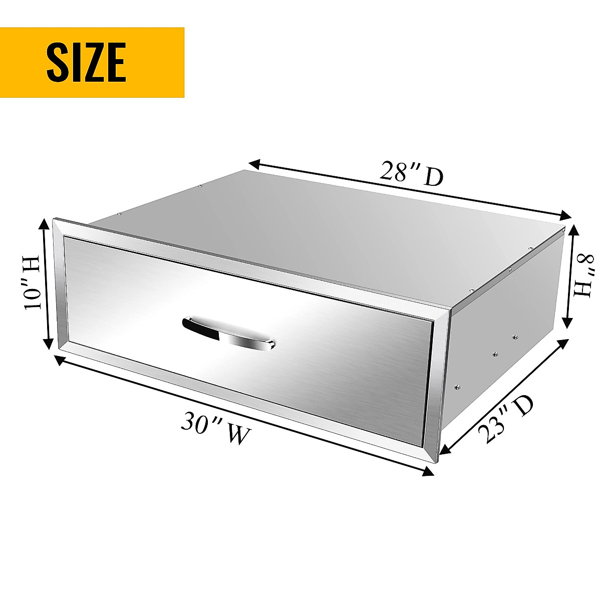 RAILEN Outdoor Kitchen Single Drawers 30" W x 10" H x 23" D Built-in BBQ Drawer Stainless Steel Access Drawers for Outdoor Kitchen Island or Grill Station