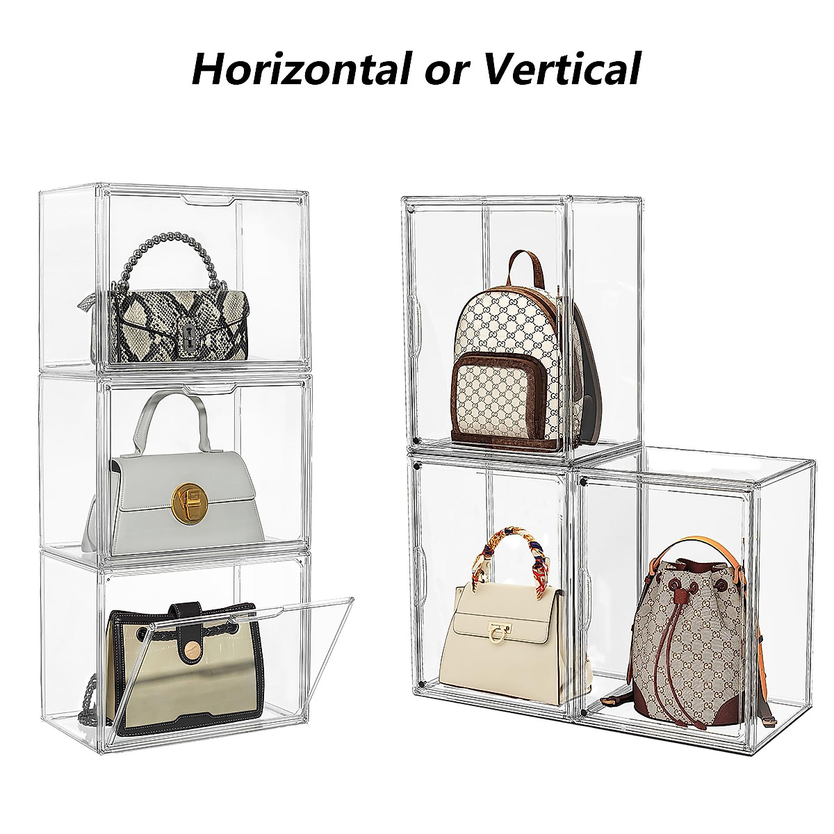 Attelite Purse Organizer for Closet, 5 Pack XX-Large Handbags Storage Organizer,Stackable Storage Bins for Collectibles, Cosmetic,Heels