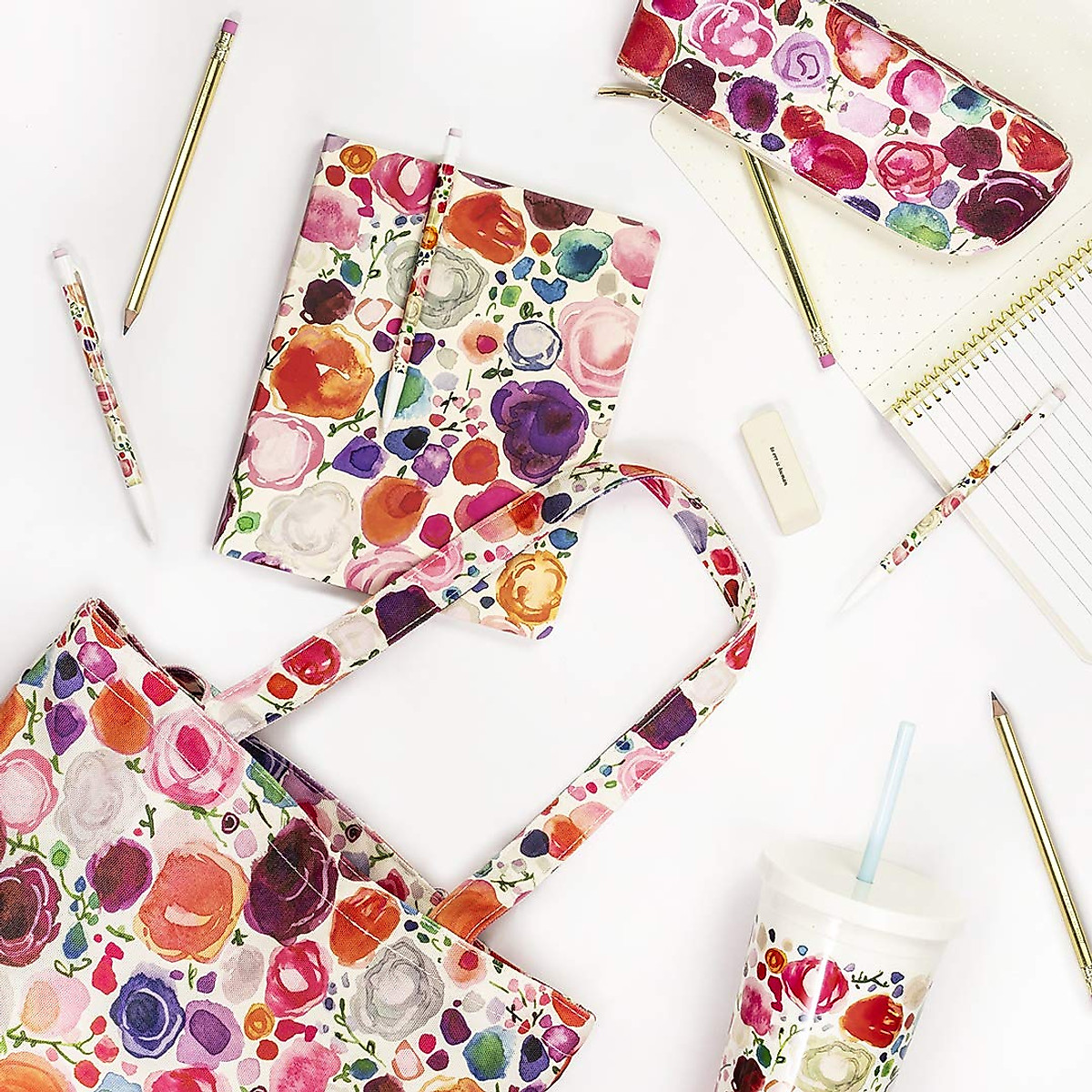 Kate Spade New York Insulated Plastic Tumbler With Reusable Straw, 20 Ounce Travel Cup, Floral