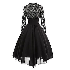 ctdiral Womens Gothic Dress with Corset Sexy Floral Lace Long Sleeve Formal Party Dresses Adult Halloween Costumes Black