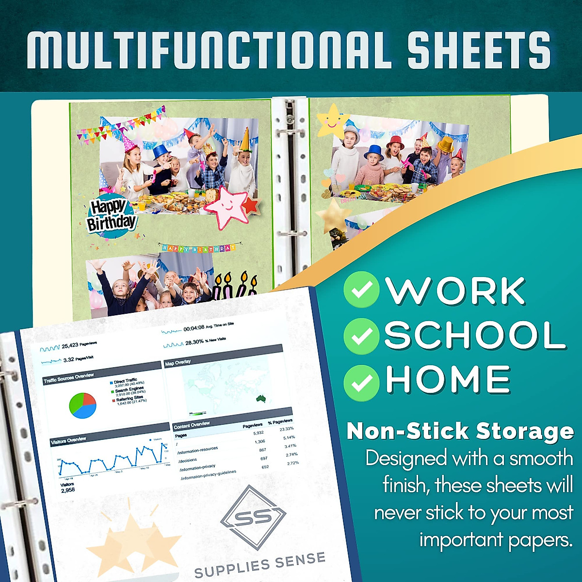 Sheet Protectors for 3 Ring Binder - 100 Premium Clear Plastic Page Protectors for 3 Ring Binder - Sleeves 8.5 x 11 for Paper & Documents