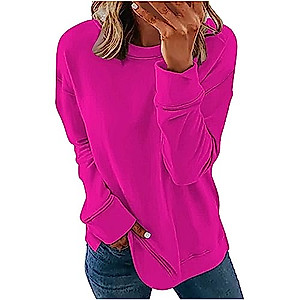 Amazone Shopping Oversized Tunic Pullovers for Women Solid Drop Sleeve Long Sweatshirts Plus Size Blouse Tops Ladies Fall Clothes Hot Pink
