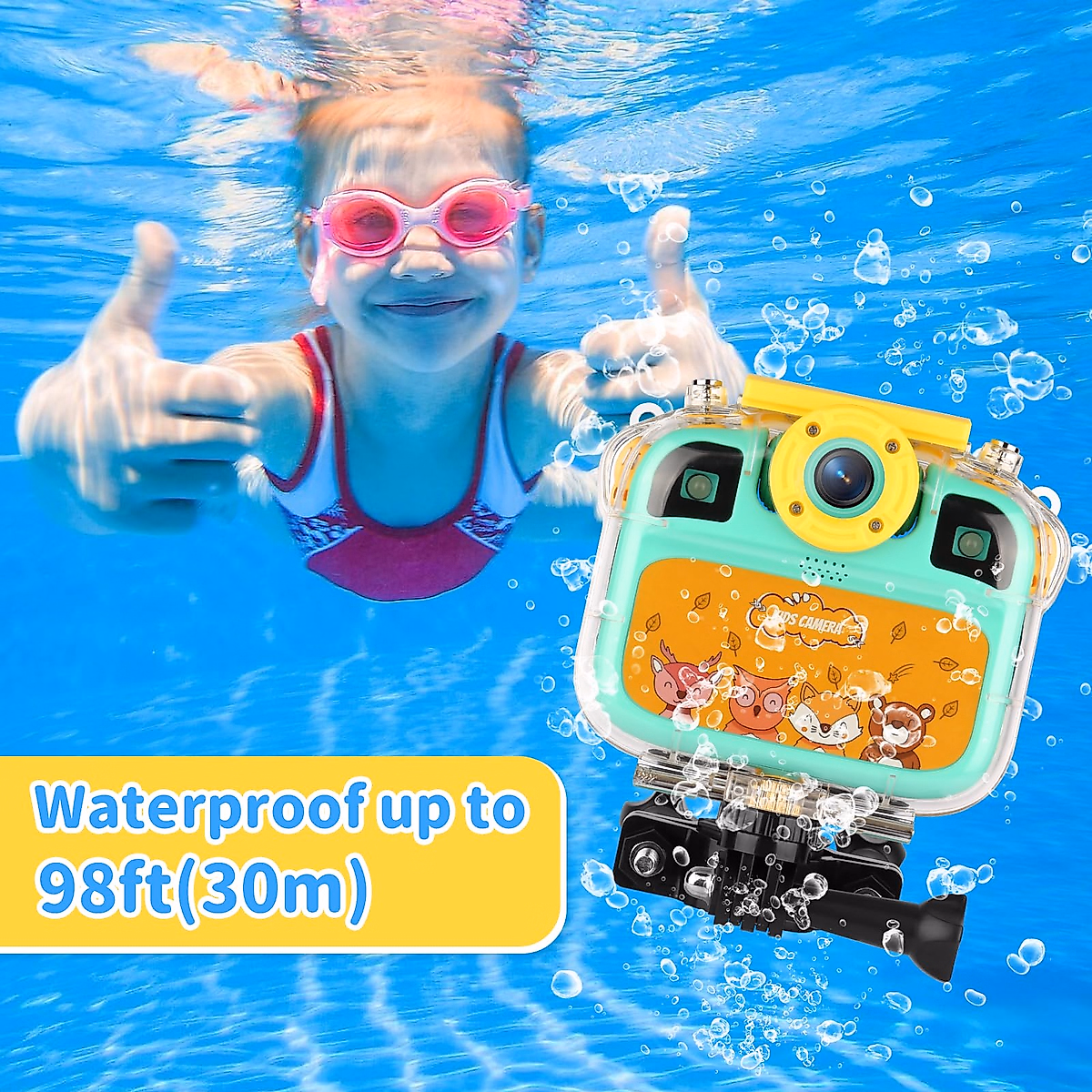 1080P Kids Camera, Underwater kids Waterproof Camera Kids Digital Camera Gifts for Boys Girls Age 3-13 HD Mini Children Camcorder 2.4 Inch IPS Screen with 32GB Card and Soft Silicone Case