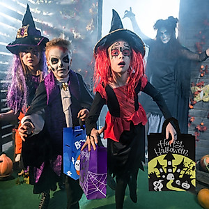 KIMOBER 12 Packs Halloween Non-Woven Trick or Treat Bags,Large Reusable Gift Tote Bags with Handles,6 Colors Goodie Bags for Halloween Party Supplies,15.7×11.8×5.9“