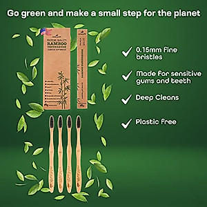 Bamboo Aesthetic Toothbrush Wood Set of 4 | Ultra Soft Bristles | Black Charcoal Infused | American Brand | Upgrade Hygiene & Reduce Waste | Brushes Teeth Care | Earth Friendly | Plant Based