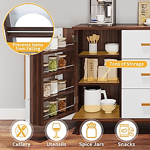 DWVO Storage Cabinet, 59'' Sideboard Buffet Cabinet with Storage, Coffee Bar Cabinet with 3 Drawers, 2 Glass Doors, Capacity 300 lbs, Credenza for Kitchen, Living Room, White Brown