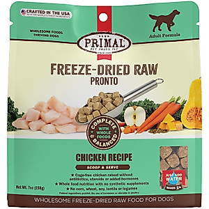 Primal Freeze Dried Dog Food Pronto, Chicken; Scoop & Serve, Complete & Balanced Meal; Also Use As Topper or Treat; Premium, Healthy, Grain Free, High Protein Raw Dog Food (7 oz)