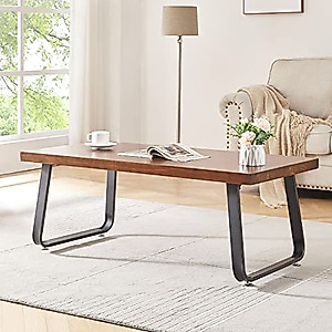 LVB Natural Wood Coffee Table, Solid Wood Center Table for Living Room, Rustic Metal Industrial Real Wooden Cocktail Table, Modern Farmhouse Rectangle Minimalist Vintage Tea Table, Rustic Brown, 47 In
