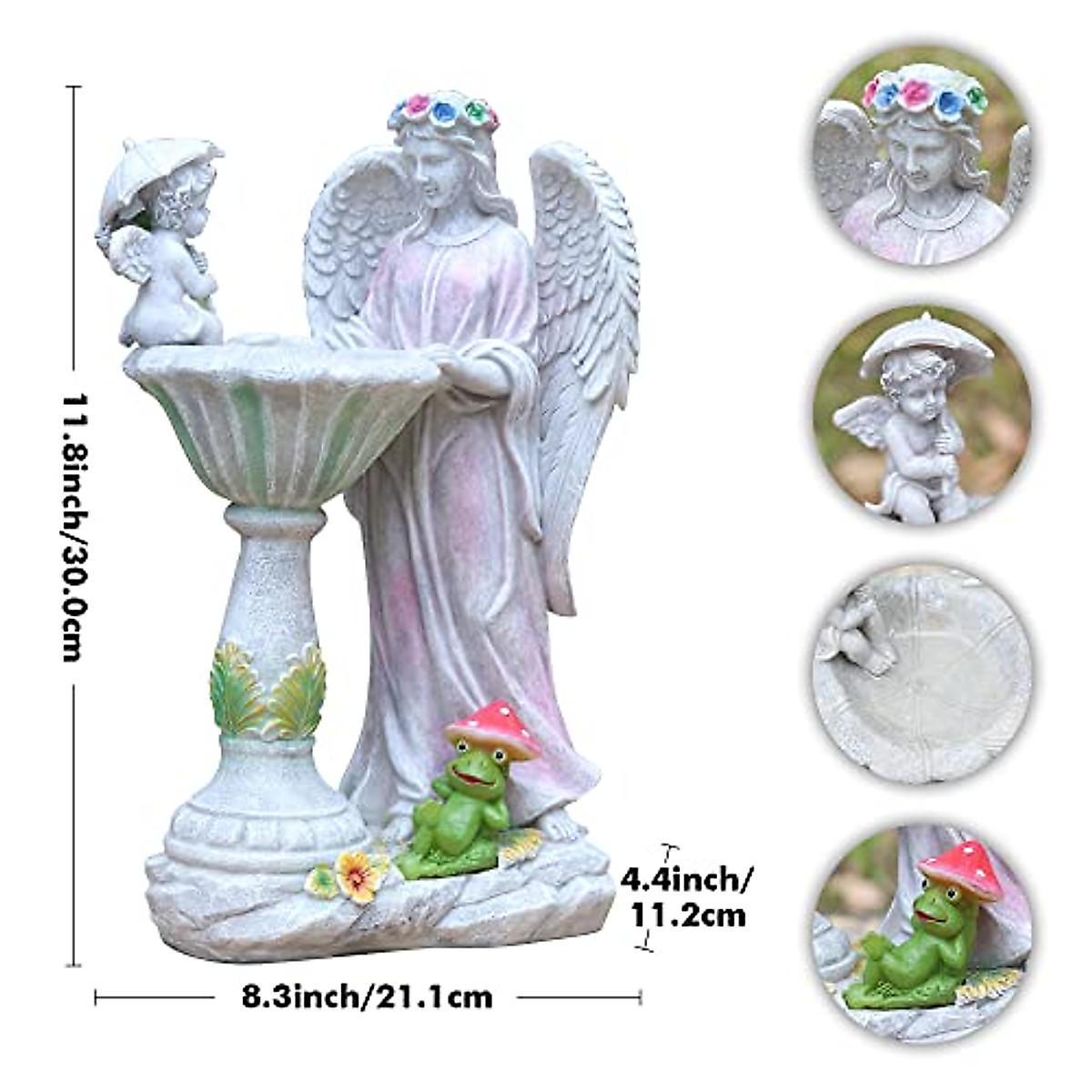 Voveexy Angel Garden Statue, Solar Garden Figurine with Color Changing Light Outdoor Décor Resin Frog Sculpture Lawn Ornament Waterproof Yard Art for Patio Lawn Yard Housewarming Garden Gift
