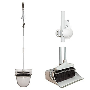 CQT Broom and Dustpan Set with Handle, Brush and Dustpan Set for Home Kitchen Cleaner Floor Sweeping Upright Stand Up Dust pan Cleans Combo (Brown)