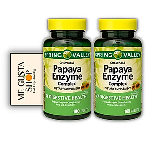 Spring Valley Papaya Complex Digestive Enzymes Chewable Tablets Dietary Supplement 180 Count (Pack of 02) 360 Total + Me Gustas Sticker