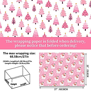 Pink Christmas Wrapping Paper Pink Santa Wrapping Paper 12 Sheets Pink Gift Wrapping Paper Christmas 20 x 26.8 Inch Pink Wrapping Paper Christmas Gift Wrap for Christmas DIY Gift Wrapping Paper