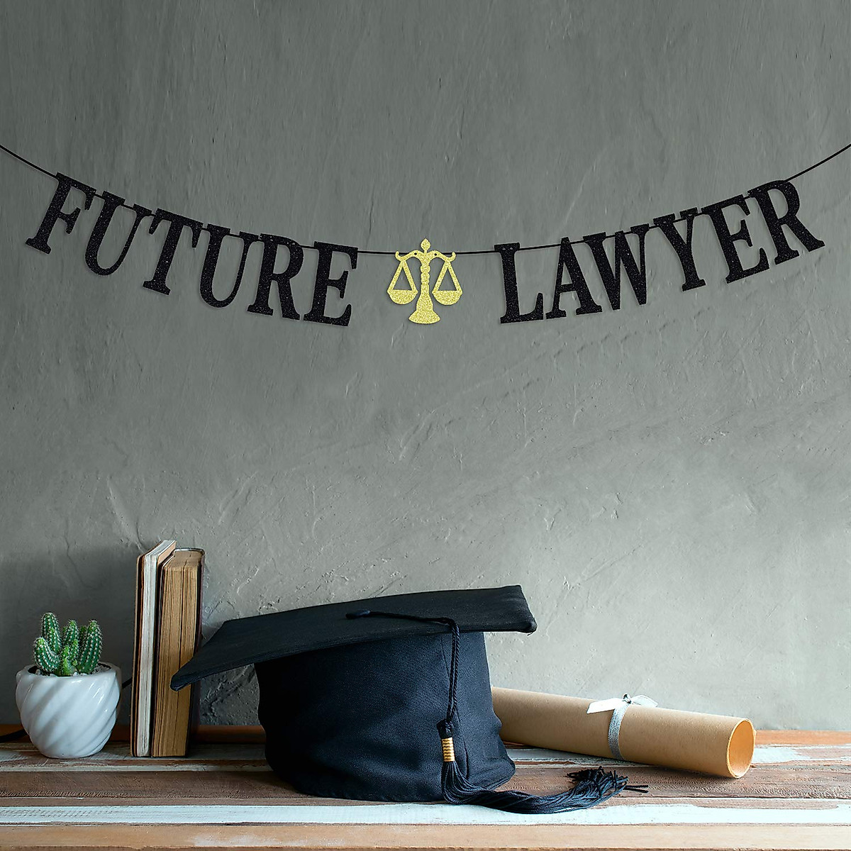 Black Glitter Future Lawyer Banner - Born to Argue/Passed the Bar - Law School Survivor Party Decorations Supplies - Law Grad Graduation Party Backdrop