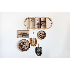 Creative Co-op DF2988 42" H Oval Rattan Wrapped 6 Compartments (Hangs Vertical or Horizontal) Wall Shelf, Beige