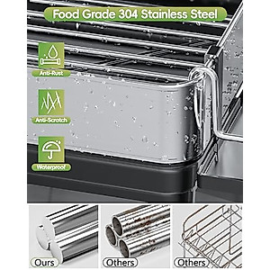 LIONONLY Dish Drying Rack, Thicker Premium 304 Stainless Steel Dish Racks for Kitchen Counter, Drainer & Drainboard Set with Adjustable Spout, Utensil Holder and Cup Holder, Black