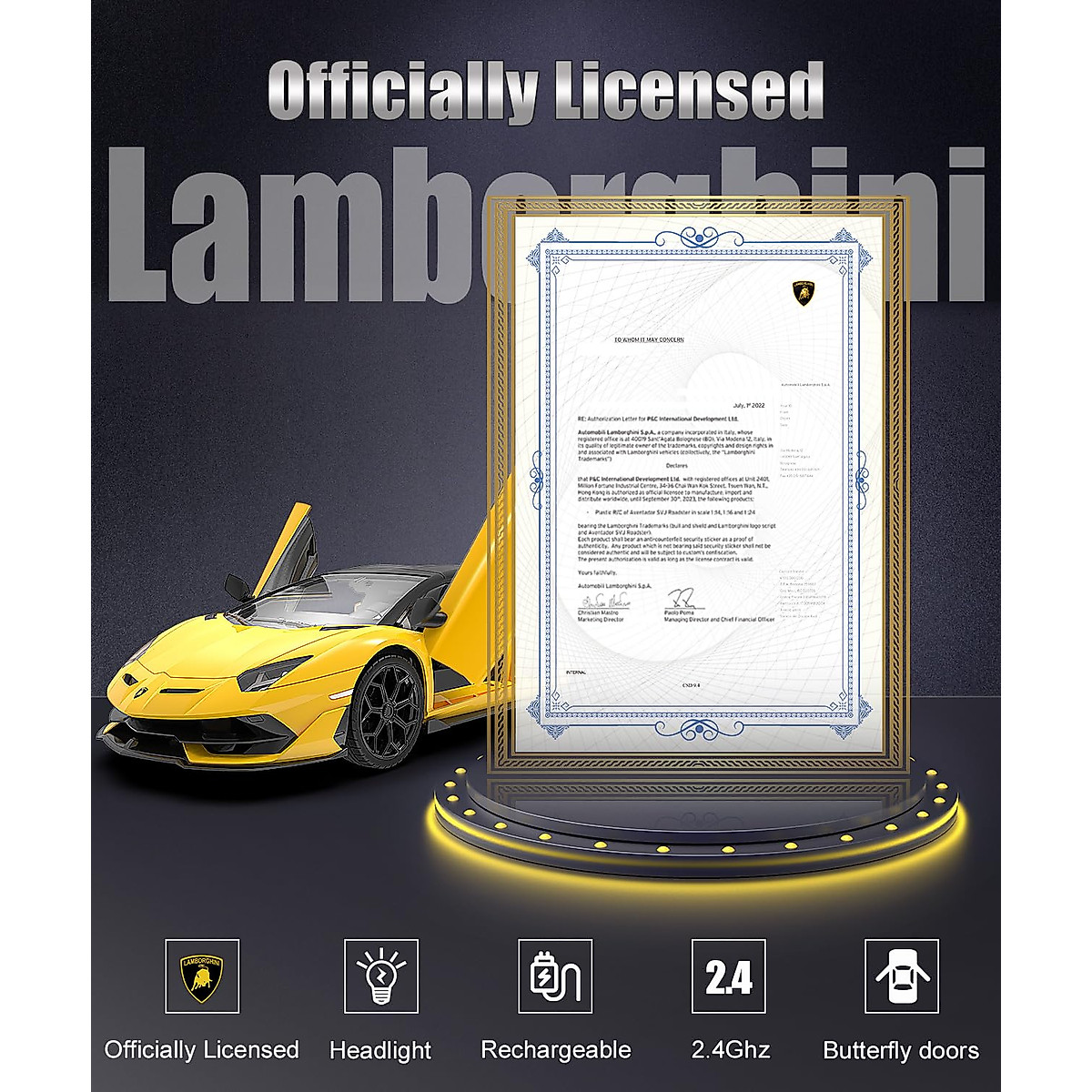 AEROQUEST Lamborghini Remote Control Car, 1:14 Scale Lamborghini SVJ Toy Car Officially Licensed 15 KM/H RC Cars with LED Light, 2.4Ghz Model Car for Boys,Girls,Teens and Adults Birthday Gift, Yellow