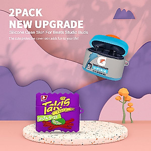 [2Pack] Cute Case for Beats Studio Buds 2021 / Beats Studio Buds Plus Case 2023, Funny 3D Cartoon Food Silicone Skin Cover for Beats Studio Buds Girl Boys Teens (Purple Potato Chips + Sport Water)