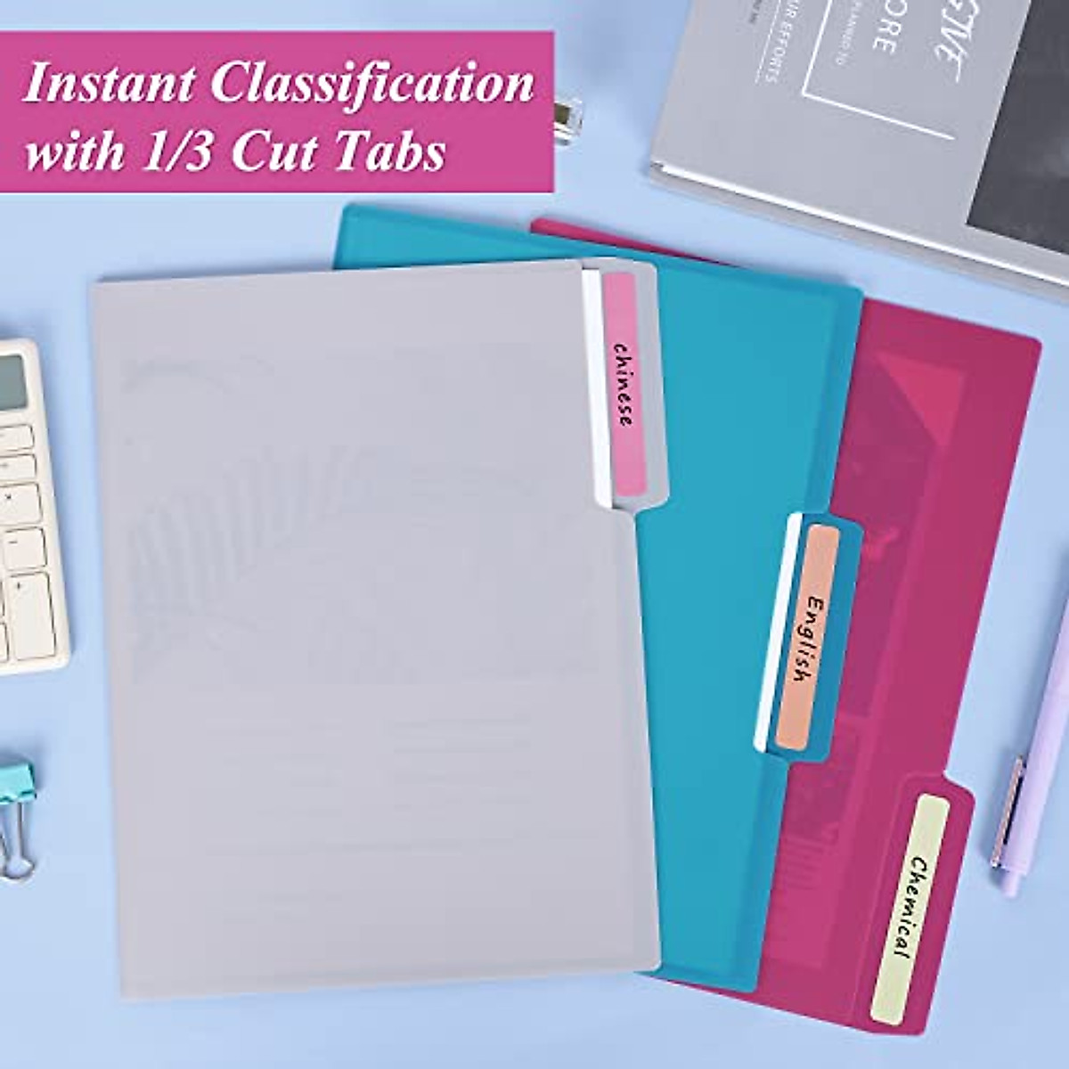 EOOUT Poly File Folders18 Pack 6 Gemstone Color, 1/3 Cut Tab Letter Size, 8.6 x 11.6 Inches Colored File Folders Classic Manila Folders Plastic Folders, Office Supplies File Folders