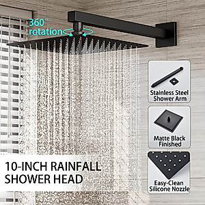 HoliSpa Black Shower System, Shower Faucet Set with 10-Inch Rain Shower Head and Handheld, Wall Mounted High-Pressure Shower Head Set, Shower Combo Set with Shower Valve and Shower Trim, Matte Black