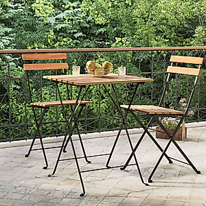 vidaXL Portable Folding Bistro Table - Outdoor Furniture Piece, Solid Teak Wood and Steel Construction, Weather Resistant, Versatile Use, Easy Storage and Transportation
