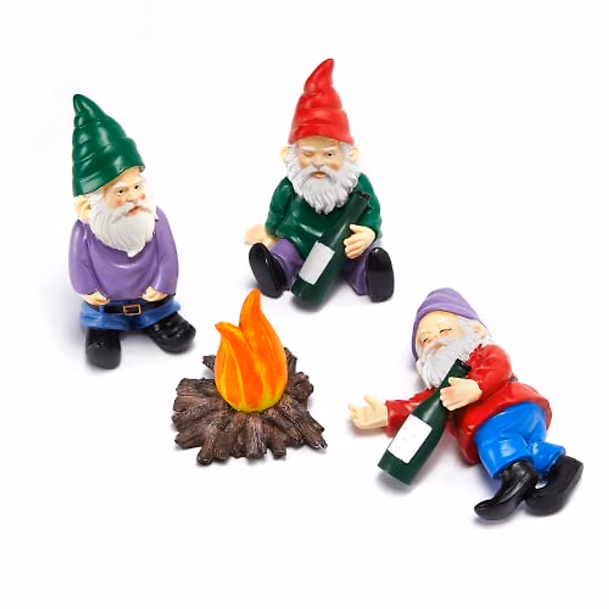 Extra Large Drunk Garden Gnomes Figurines | Set of 4 | Funny Dwarf Knomes Around Fire Pit, Adorable Naughty Drunken nombs Indoor & Outdoor Decor - Patio, Porch, Yard Lawn Art (Naughty Firepit Set)