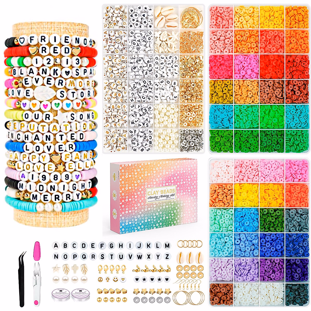 Friendship Bracelet Kit Concert Bracelets Merch, 14000pcs 48 Colors Clay Beads Bracelet Making Kit with Number Letter Beads Album Inspired Bracelets Gift for Girls Kids Teen Crafts Jewelry Making