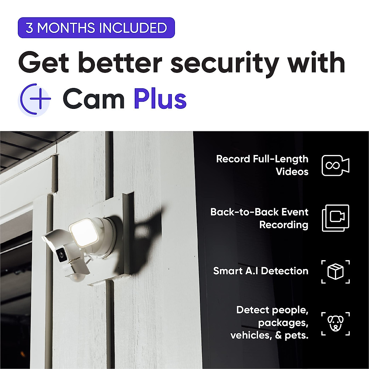 Wyze Cam Floodlight with 2600 Lumen LEDs, Wired 1080p HD IP65 Outdoor Smart Security Camera, Color Night Vision, 270-Degree Motion Detection, 90dB Siren with Wyze Cam Plus 3 Month Subscription