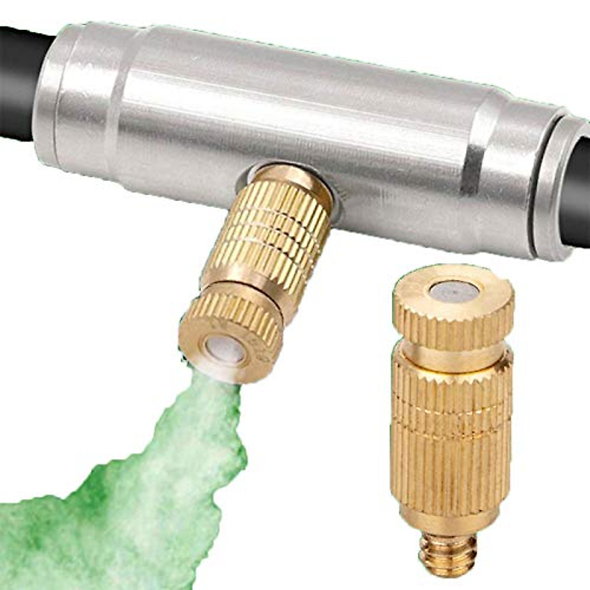 AZHLUF 20 Pack Brass Misting Nozzles for Outdoor Cooling System High Pressure Mister Nozzle with 3/8'' Slip-Lock Tees Atomizing Misting Sprayer Fog Nozzles for Garden, Humidification, Dust Control