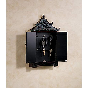 Touch of Class Oriental Pagoda Key Wall Cabinet Bronze - Oriental Furnishings Asian Accent - Accommodates Multiple Sets - Six Hooks Inside - Magnet Latched Double Door