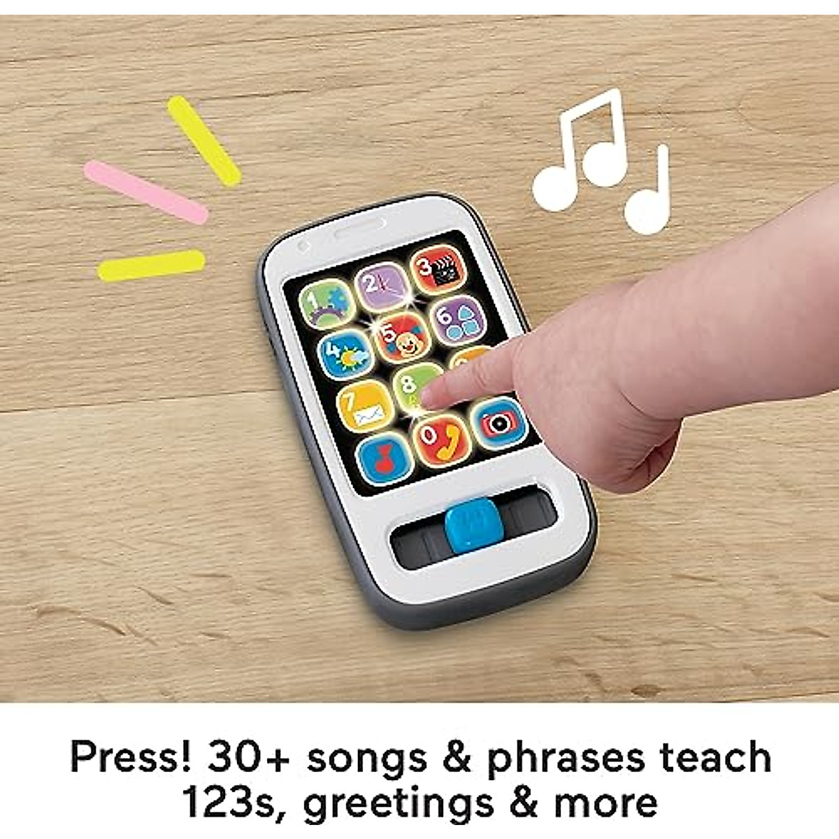 Fisher-Price Laugh & Learn Baby & Toddler Toy Smart Phone with Music Lights & Learning Songs for Ages 6+ Months, Gray