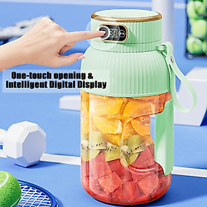 Portable Juicer Blender,2024 New Multifunctional Portable Juicer Cup,Portable Juicer Cup with Digital Display, Small Travel Blender for Shakes and Smoothies(Blue, Single cup single lid)