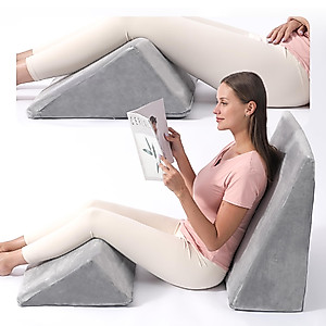 Bed Wedge Pillow – 2 Separate Memory Foam Incline Cushions, System for Legs, Knees and Back Support Pillow | Acid Reflux, Anti Snoring, Heartburn, Reading – Machine Washable, Grey