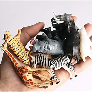 Kvohzbl Mini Wild Animal Toys, Forest Animal Dolls, African Savannah Lion, Tiger, Giraffe, Zebra, Bear, Elephant, Rhinoceros Animal Model Toys, Children's Gifts (12 Pieces)
