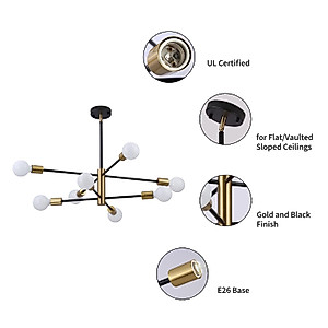 AMMACX Modern Sputnik Chandelier, Black and Gold Ceiling Light Fixture, Mid Century Globe Ceiling Chandelier for Living Room Dining Room Bedroom Kitchen, Height Adjustable (8-light)