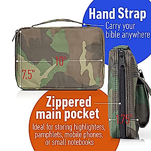 Embassy Bible Cover With Extra Zippered Compartments, To Protect The Good Book, Camouflage