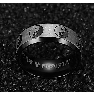 Daesar Promise Rings for Couples Black, Women Men Custom Ring Stainless Steel Yin Yang Matte 8MM Comfort Fit Personalized Engrave Ring Size 5