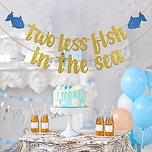 Dalaber Gold Glitter Two Less Fish in The Sea Banner - Nautical Sea Theme Wedding/Engagement Party Decoration - Nautical Bridal Shower, Funny Bachelorette Party Decor Banner, Photo Props