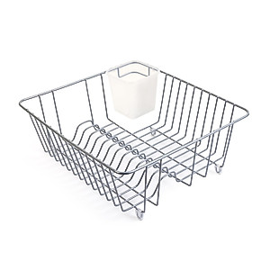 Smart Design Dish Drainer Rack - Small - in Sink or Counter Drying - Steel Metal Wire - Cutlery, Plates, Dishes, Cups, Silverware Organization - Kitchen (Silver - 14 x 5.5 Inch)