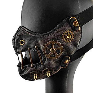 BSTANG Men Women Steampunk Retro Gothic Leather Mask Halloween Cosplay Gears Mask Spike Mask (Gears Mask)
