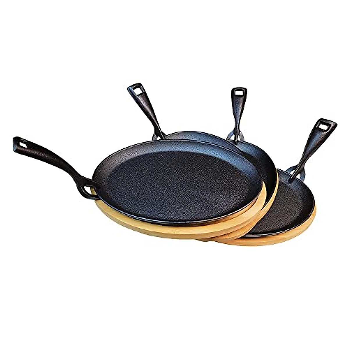 HAWOK Cast Iron Fajita pan with Bamboo Tray and Handle Set of 4…