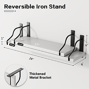 Inforth Wall Shelves, Wood Wall Mounted Shelves for Wall Storage, Floating Shelves for Wall Display with Metal Bracket, Hanging Shelves for Bedroom Kitchen Living Room (White, 17 Inches)