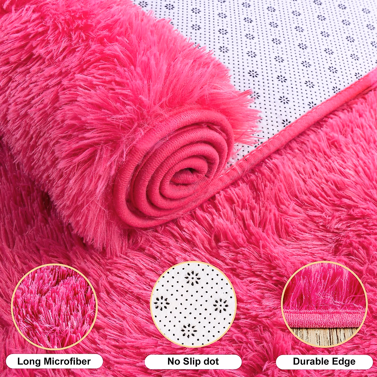 Hot Pink Shaggy Rugs Fluffy Carpets, Indoor Modern Plush Area Rugs for Living Room, Upgrade Anti-Skid Area Rug, Rectangular 4x6 Feet Fuzzy Rug for Nursery Home Decor