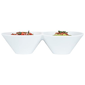Restaurantware 9.1 x 4.9 x 2.3 Inch Double Dip Bowls 1 Microwave-Safe Condiment Server - 2 Compartments Microwave-Safe White Porcelain Dip Tray Dishwasher-safe For Snacks Relish Condiments Or Toppings