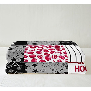 Ice Hockey Plush Bed Blanket, Hockey Player Throw Blanket Throw Size for Teens Kids Boys, Geometric Plaid Grid Sherpa Blanket Sports Games Fleece Blanket Decorative Sofa Couch, Black White and Red