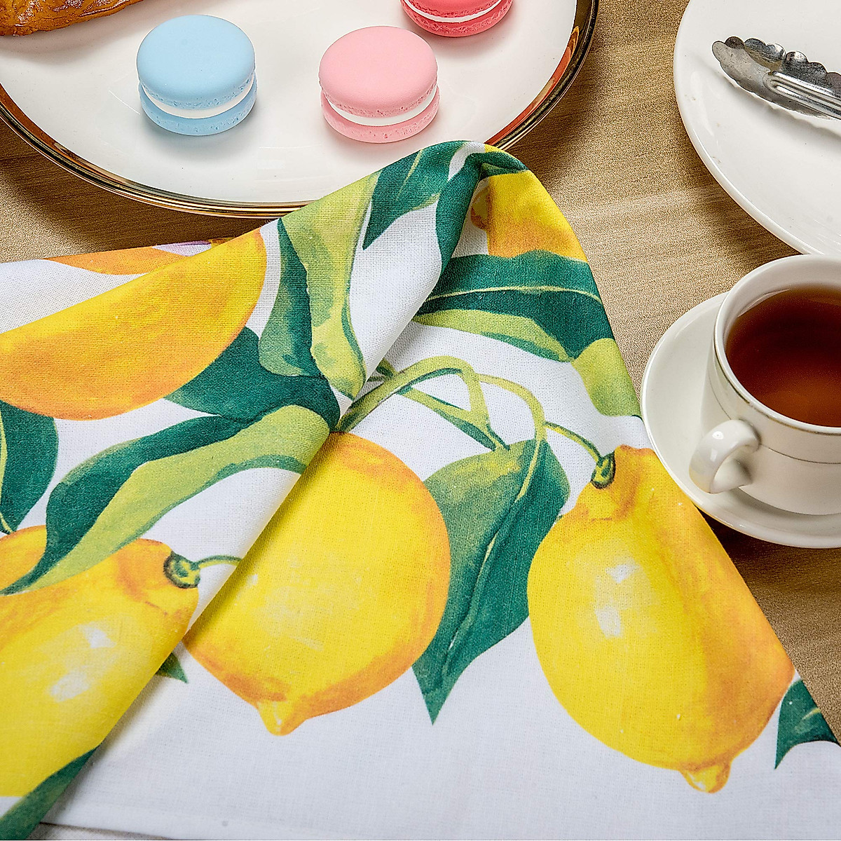KOALAND Flour Sack Towels, Set of 3 Oversized Tea Towels for Kitchen with Printed Lemon Designs, 100-percent Cotton, Cute Kitchen Towel Set, Lemon Kitchen Decor, Decorative Dish Towels
