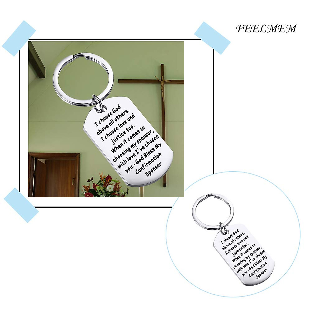 FEELMEM Confirmation Sponsor Gift Sponsor Keychain Sponsor Thank You Keychain Baptism Confirmation Sponsor Proposal Gift for Godparents Godmother Catholic Mentor Gift (silver)