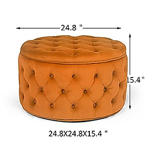 Homebeez Round Velvet Storage Ottoman, Button Tufted Footrest Stool Coffee Table for Living Room,24.8" L x 24.8" W x 15.4" H,Orange