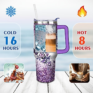 Thmasamwr Butterfly Tumbler With Lid, Straw and Handle - 40oz Stainless Steel Travel Coffee Mug Water Bottle - Gift Cups for Women and Girls